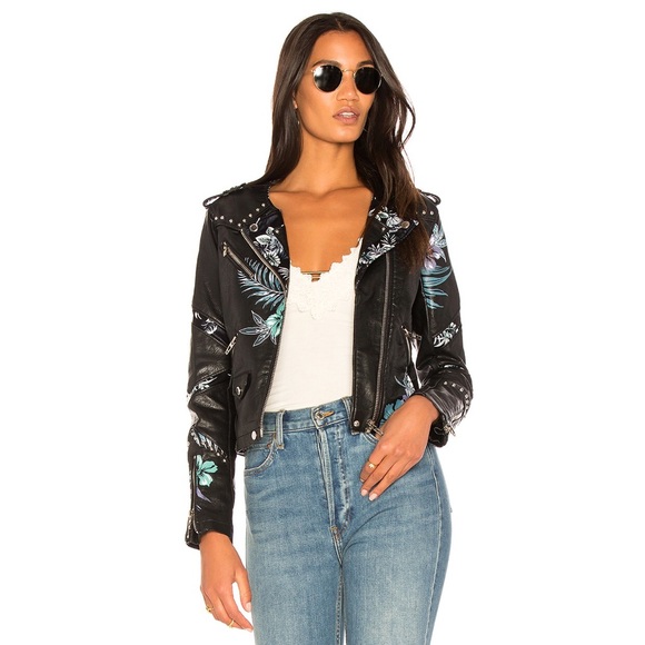 Blank NYC | Jackets & Coats | Blank Nyc Black Navy Stud Floral Leather Jacket | Poshmark
